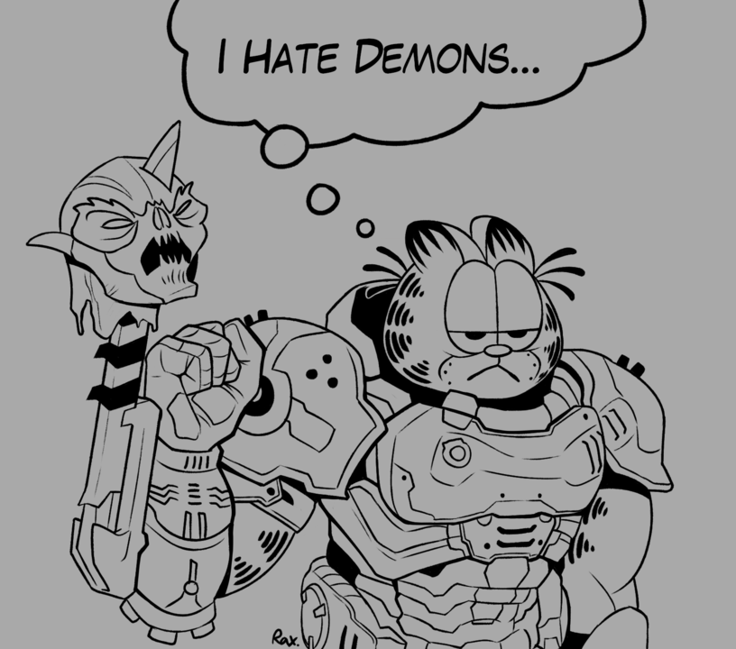 Image 99447: artist:Raxxmus doomguy game:Doom_Eternal garfield streamer ...